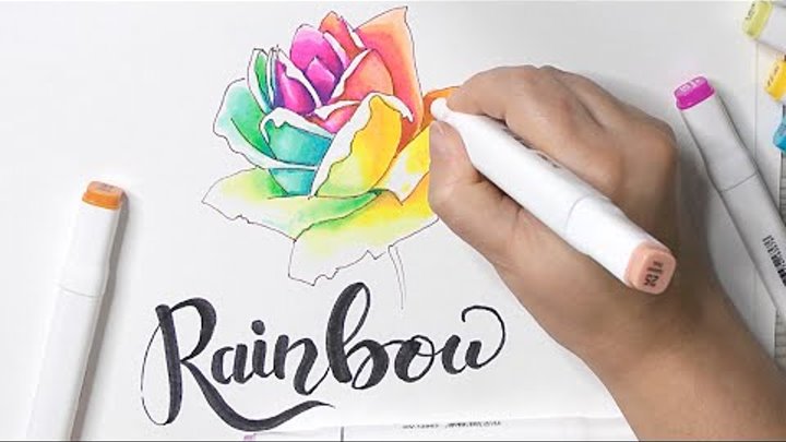 Sketching with markers, How to draw a Rainbow Rose🌈, Tutorial