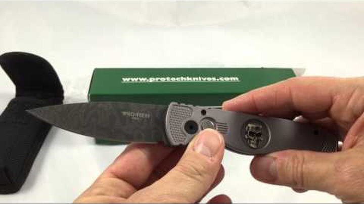 Protech Knives TR-2 Shaw Skull Custom Damascus Automatic Knife