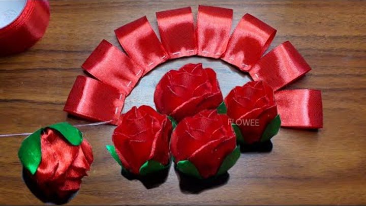 Whole Ribbon Rose - Ribbon Flowers - How to make an easy ribbon rose