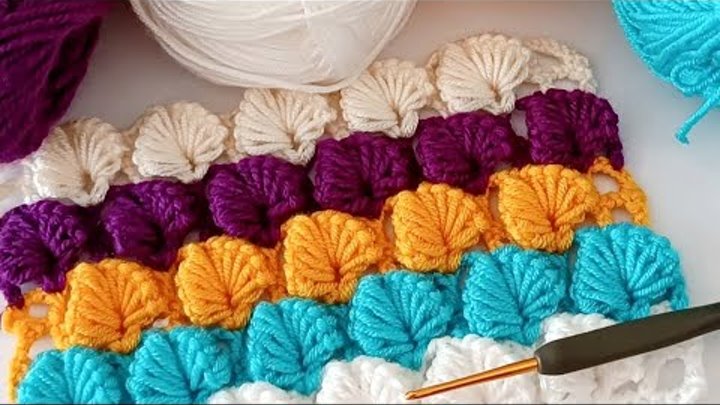 😍 WONDERFUL Crochet puff knitting pattern from leftover yarns💥 Crochet ...