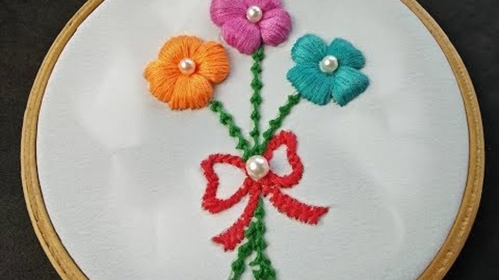 Hand Embroidery | Puffed Satin Stitch | Brazilian Flower Embroidery | Flower Embroidery Tutorial